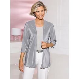 Shirtjacke Classic Basics "Plissee-Shirtjacke", Damen, Gr. 46, grau (steingrau), 100% Polyester, unifarben, V-Ausschnitt, Shirts Shirtjacke