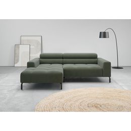 Ecksofa Home Affaire "Ecksofa Claya, L-Form, Kopfteilverstellung, Breite 223 cm", oliv, B:223cm H:71cm T:179cm, 95% Polyester, 5% Nylon, Sofas, Ecksofa, Moderne Steppung, weicher Polsteraufbau & saugroboterfreundliche H&ouml;he