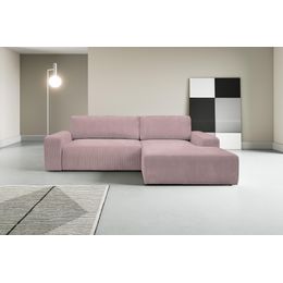 Ecksofa WERK2 "Rotterdam-L, kuschelweicher Cord oder Breitcord, L-Form, Breite 267 cm", rosa (rose), B:267cm H:85cm T:165cm, 90% Polyester, 10% Nylon, Sofas, Ecksofa, Design Ecksofa mit Schlaffunktion & Bettkasten, Cord, Rose