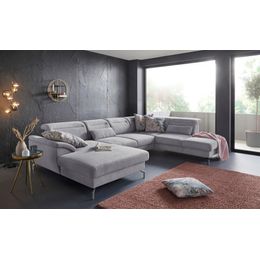 Sit & More Wohnlandschaft SIT & MORE "Percy U-Form", silber, B:343cm T:235cm, Sofas, Wohnlandschaft, 15 cm Fu&szlig;h&ouml;he, Sitztiefenverstellung, wahlweise in 2 Fu&szlig;farben