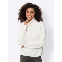 Strickpullover Heine "Pullover", Damen, Gr. 40, beige (ecru), 72% Polyacryl, 18% Polyester, 10% Polyamid, unifarben, Pullover Strickpullover