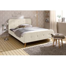 Polsterbett Home Affaire "Amrum", beige (creme), B:155cm L:219cm, Betten, Polsterbett, mit aufwendiger Knopfleiste am gepolstertem Kopf-und Fu&szlig;teil