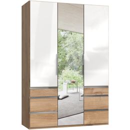 Kleiderschrank wimex "Level by fresh to go", braun (plankeneichefarben, wei&szlig;glas), B:150cm H:216cm T:58cm, Schr&auml;nke, Kleiderschrank, mit Glas-und Spiegelt&uuml;ren
