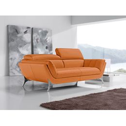 2,5-Sitzer Egoitaliano "Sueli, extravagantes Design und erstklassiger Sitzkomfort", orange, B:218cm H:100cm T:110cm, Leder &raquo;NUVOLE&laquo; (Echtes Rindsleder). Halbnat&uuml;rliches, halbnarbiges Rindsleder mit einer nat&uuml;rlichen K&ouml;rnung von 1, 2 bis 1, 4 mm. Dieses Leder hat eine weiche, wachsartige Hand mit mattem Aussehen und einem Wolkeneffekt. Es handelt sich um ein Naturleder, das die urspr&uuml;nglichen Eigen