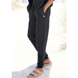 Sweathose Lascana, Damen, Gr. 40/42, N-Gr, schwarz, Sweatware, Obermaterial: 100% Baumwolle, bestickt, unifarben, bequem normal, Hosen Sweathose, aus organischer Baumwolle, Loungewear, Topseller