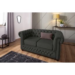 Chesterfield-Sofa Home Affaire "New Castle", grau (graphit), B:148cm H:72cm T:86cm, Sofas, Chesterfield-Sofa, mit hochwertiger Knopfheftung in Chesterfield-Design, B/T/H: 148/86/72