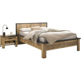 Bettanlage Home Affaire "SHERWOOD", braun (old style hell dekor), B:280cm H:93cm T:213cm, Schlafzimmerm&ouml;bel-Sets, Bettanlage, Liegefl&auml;che Bett 140x200cm, 2 Nachttische mit jeweils 1 Schublade