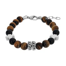 Armband Amor "Kreuz", edelstahlfarben, schwarz, braun, schwarz, braun, Armb&auml;nder, Herren, 22cm, Edelstahl, Armband, mit Achat