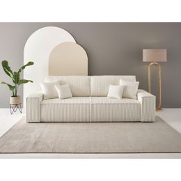3-Sitzer OTTO HOME "FINNLEY, Schlafsofa 257 cm - OTTO. Verl&auml;ssliche Qualit&auml;t.", beige (hellbeige), B:257cm H:85cm T:102cm, Bezugstoff 100% PES ;Gramatur 400g/qm +/- 5%, Sofas, 3-Sitzer, mit Bettkasten, in Boucl&eacute;, Struktur fein und Mega Cord