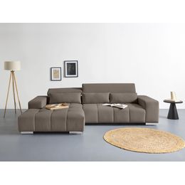 Ecksofa COTTA "Orion L-Form", grau (taupe), B:307cm H:73cm T:186cm, 90% Polyester, 10% Polyamid, Sofas, Ecksofa, mit 2x Kopfteilverstellung & 3 Nierenkissen