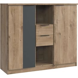 Highboard wimex "Texel in der Breite 122cm, inkl. zwei Schubladen", plankeneiche nachbildung, grafit, B:122cm H:105cm T:41cm, Holzwerkstoff, Sideboards, Highboard, Schubkastenschienen aus Metall