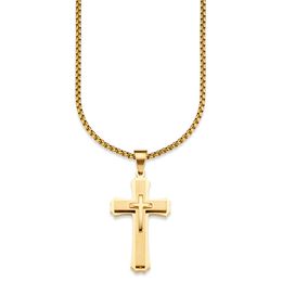 Kette mit Anh&auml;nger Bruno Banani "Schmuck Geschenk Halskette Kreuz Venezianerkette", gold (gelbgoldfarben), Halsketten, Herren, Edelstahl, L: 55 B: 3mm, Kette mit Anh&auml;nger, B:3mm