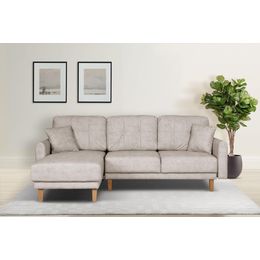 Ecksofa Home Affaire "TRIPLO optionale Schlafsofa mit Bettkasten, Ma&szlig;e B/T/H: 234/164/89 cm", beige (creme), B:234cm H:89cm T:164cm, 100% Polyester, Sofas, Ecksofa, L-Form wahlweise mit Bettfunktion - Liegefl&auml;che 132x210 cm