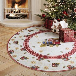 Villeroy & Boch Teppich VILLEROY & BOCH "Toy's Delight Limited Edition Santa Claus", beige (lokomotive), H:3mm &Oslash;:160cm, Polyester, Teppiche, Teppich, Limited Edition, Weihnachten, Wohnzimmer, Baumrock, Waschbar, Rund