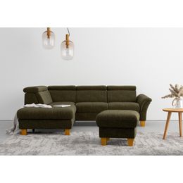 Ecksofa Home Affaire "Lindgren L-Form", gr&uuml;n (khaki), B:249cm H:84cm T:217cm, 100% Polyester, Sofas, Ecksofa, wahlweise mit TV-Funktion, Stauraum und Kopfteilverstellung