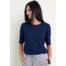 T-Shirt Seidel Moden, Damen, Gr. 34, blau (navy), Jersey, Obermaterial: 96% Viskose, 4% Elasthan, unifarben, Basic, figurumspielend h&uuml;ftlang, Rundhals, abgesteppte Kante, Shirts T-Shirt, mit Rundhalsausschnitt, MADE IN GERMANY, Topseller