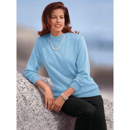Stehkragenpullover CLASSIC "Pullover", Damen, Gr. 42, blau (bleu), 70% Polyacryl, 30% Schurwolle, unifarben, figurumspielend, Pullover Stehkragenpullover