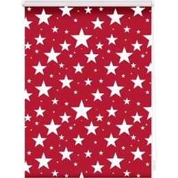 Seitenzugrollo LICHTBLICK ORIGINAL "Rollo Klemmfix, ohne Bohren, Verdunkelung, Sterne", rot (rot, wei&szlig;), B:120cm H:150cm, Polyester, Rollos, Seitenzugrollo
