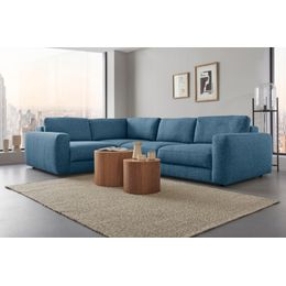 Ecksofa Home Affaire "Bloomfield, Breite 304cm, Mega Polsterecke mit viel Platz, L-Form", blau (tepestry), B:224cm H:84cm T:304cm, 100% Polyester, Sofas, Ecksofa, extra tiefe Sitzfl&auml;che, wahlweise mit Sitztiefenverstellung