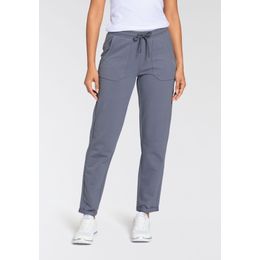 Jogginghose Kangaroos, Damen, Gr. 44, N-Gr, grau (blau, anthrazit), Sweatware, Obermaterial: 95% Baumwolle, 5% Elasthan, bedruckt, unifarben, bequem kn&ouml;chellang, Hosen Jogginghose, mit gro&szlig;en Taschen, Topseller