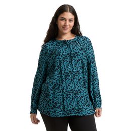 Klassische Bluse Tom Tailor PLUS, Damen, Gr. 50, blau schwarz small leo print, Web, Obermaterial: 100% Viskose, regular fit normal, Blusen Klassische Bluse, mit Leo-Print