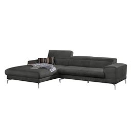 Ecksofa W.Schillig "piedroo, Designsofa mit tollem Sitzkomfort, bequem und elegant, L-Form", grau (anthrazit r66), B:303cm H:70cm T:193cm, Chenille-Flachgewebe R66 (85% Polyester, 15% Nylon), Sofas, Ecksofa, Kopfteilverstellung, wahlweise mit Sitztiefenverstellung, Breite 303cm