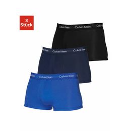 Trunk "CK Low Rise Trunk 3 PACK", Herren, Gr. XL, 3 Stk., blau (blau, dunkelblau, schwarz), Jersey, Obermaterial: 95% Baumwolle, 5% Elasthan, Calvin Klein Underwear, unifarben, Unterhosen Trunk, in blaut&ouml;nen, Topseller