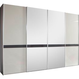 Schwebet&uuml;renschrank Wiemann "Rialto", grau (kieselgrau, glas, graphit, glas, kristallspiegel), B:296,3cm H:217cm T:67cm, Schr&auml;nke, Schwebet&uuml;renschrank, hochwertige Glas- und Spiegelfront mit Querriegel