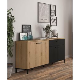 Sideboard GAMI "Trust", braun (eiche helvezia), B:180cm H:81cm T:40cm, Sideboards, Sideboard, mit einer Schublade