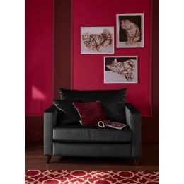 Loveseat Home Affaire "Renesse", schwarz, B:112cm H:74cm T:90cm, Luxus-Microfaser ALTARA NUBUCK (100% Polyester);Samtvelours 100% Polyester, Sessel, Loveseat, lose Kissen, Keder an Sitzkissen