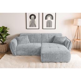 Ecksofa Home Affaire "MIRELDA L-Form mit Steppungen, Recamiere rechts/links, Breite 253 cm", hellgrau, B:253cm H:81cm T:157cm, 100% Polyester, Sofas, Ecksofa, elegant und bequem, enth&auml;lt 2 Zierkissen, belastbar bis 480kg