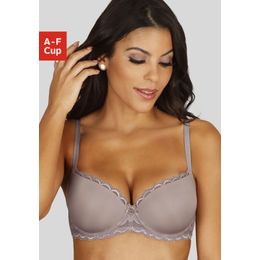 Schalen-BH Lascana "Evita", Damen, Gr. 75, Cup B, beige (sand), Microtouch, Obermaterial: 90% Polyamid, 10% Elasthan, BHs Schalen-BH, mit feiner Spitzenborte, Dessous