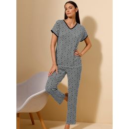 w&auml;schepur Schlafanzug W&Auml;SCHEPUR, Damen, Gr. 44/46, schwarz, wei&szlig;, bedruckt, 95% Modal, 5% Elasthan, Homewear-Sets Schlafanzug