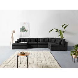 Wohnlandschaft Home Affaire "Skara U-Form", grau (anthrazit), B:390cm H:86cm T:190cm, 100% Polyester, Sofas, Wohnlandschaft, Lounge-Sofa mit Federkernpolsterung, in vielen Bezugsvarianten
