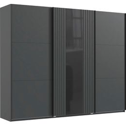 Schwebet&uuml;renschrank wimex "Atlanta by fresh to go", schwarz (graphit, glas schwarz, akustikpaneel optik graphit), B:250cm H:216cm T:65cm, Holzwerkstoff, Schr&auml;nke, Schwebet&uuml;renschrank, mit Akustikpaneel Optik (3D Leisten), Lamelle