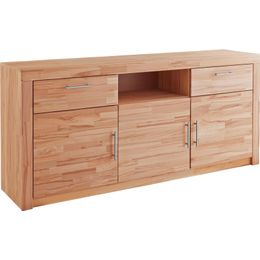 Sideboard VOGL M&Ouml;BELFABRIK "Toronto", beige (kernbuche teilmassiv, 2 schubladen), B:182cm H:82cm T:42cm, Holz teilmassiv, Melamin, Sideboards, Sideboard