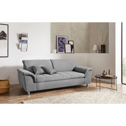 2,5-Sitzer DOMO collection "Franzi, zeitlos und elegant, moderne Sitzheftung", grau (hellgrau), B:210cm H:81cm T:105cm, Sofas, 2 5-Sitzer, wahlweise mit Kopfteilverstellung, inklusive Zierkissen