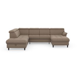 Sit & More Wohnlandschaft SIT & MORE "Marano U-Form", grau (taupe), B:304cm T:216cm, 98% Polyester, 2% Polyamid, Sofas, Wohnlandschaft, inklusive Kopfteilverstellung, wahlweise mit Bettfunktion, Bettkasten