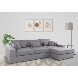 Ecksofa OTTO HOME "Enid L-Form", grau (hellgrau), B:360cm H:75cm T:190cm, Baumwollmix (60% Baumwolle/40% Leinen);Struktur fein (100% Polyester);Samtoptik (100% Polyester);Samtvelours (100% Polyester);Struktur (100% Polyester);Struktur recycelt (100% recyceltes Polyester), Sofas, Ecksofa, 3 Teile, bestehend aus Modulen, in vielen Bez&uuml;gen, auch in Breitcord