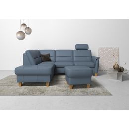 Ecksofa Home Affaire "Palmera L-Form, B: 236 cm", blau (grau, blau), B:236cm H:89cm T:212cm, Luxus-Microfaser (100% Polyester);Struktur (100% Polyester);Luxus-Microfaser in Lederoptik (100% Polyester), Sofas, Ecksofa, optional Bettfunktion & Bettkasten, Federkern