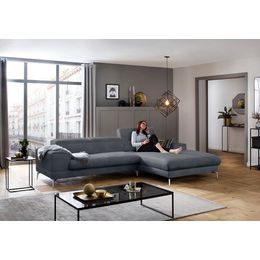 Ecksofa W.Schillig "piedroo, Designsofa mit tollem Sitzkomfort, bequem und elegant, L-Form", blau (marine r66), B:303cm H:70cm T:193cm, Chenille-Flachgewebe R66 (85% Polyester, 15% Nylon), Sofas, Ecksofa, Kopfteilverstellung, wahlweise mit Sitztiefenverstellung, Breite 303cm