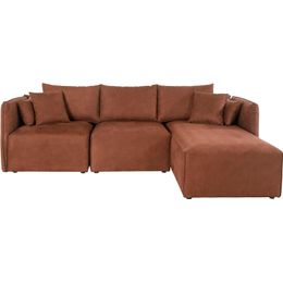 Ecksofa OTTO HOME "N&ouml;re L-Form", braun (cognac), B:262cm H:74cm T:172cm, Samtoptik (100% Polyester);Struktur (100% Polypropylene);Webstoff (100% Polyester);Struktur fein (100% Polyester);Luxus-Microfaser Lederoptik (100% Polyester);Baumwoll-/Leinenmix (60% Baumwolle/40% Leinen), Sofas, Ecksofa, 3 Teile, in vielen Bezugsqualit&auml;ten und Farben. Modulteile s. "N&ouml;re"