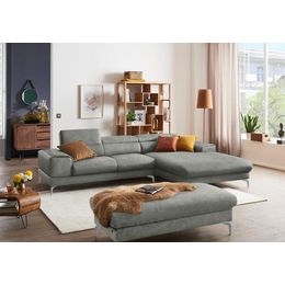 Polsterhocker W.Schillig "piedroo, Designsofa mit tollem Sitzkomfort, bequem, L-Form", grau (grau s37), B:141cm H:42cm T:70cm, Stoff S37 (100% Polyester): Luxus-Microfaser in Lederoptik, Hocker, Polsterhocker, F&uuml;&szlig;e in Silber matt