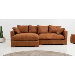 Ecksofa Home Affaire "Coray", braun (cognac), B:266cm H:80cm T:153cm, 100% Polyester, Sofas, Ecksofa, Breite 266 cm, extra weich und kuschelig, mit Federn und Daunen