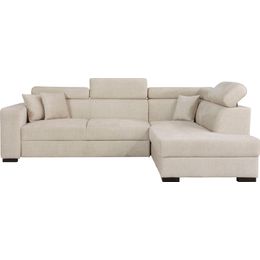 Ecksofa Home Affaire "Tulio L-Form", beige (cream), B:267cm H:95cm T:198cm, Struktur fein (100% Polyester);Struktur (100% Polyester);Samtstruktur (100% Polyester), Sofas, Ecksofa, wahlweise mit Bettfunktion und Bettkasten, incl. 3 Zierkissen