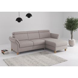 Ecksofa Home Affaire "Glendale, L-Form", silber, B:253cm H:84cm T:166cm, 100% Polyester, Sofas, Ecksofa, inkl. Kopfteilverstellung, wahlweise mit Vorziehsitz und Bettkasten
