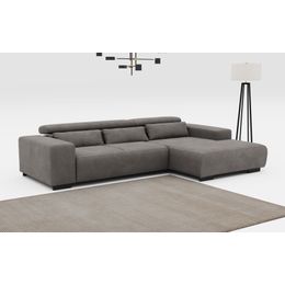 Ecksofa COTTA "Side L-Form, mit Kopfteilverstellung & 3 Nierenkissen", grau (stone), B:304cm H:71cm T:186cm, 96% POLYESTER (PES) / 4% POLYAMID (PA), Sofas, Ecksofa, optional motorische Sitztiefenverstellung