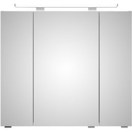 Badezimmerspiegelschrank SAPHIR "Serie 4010 Badezimmer-Spiegelschrank inkl. LED-Aufsatzleuchte", braun (halifax eiche quer nachbildung), B:80cm H:73,8cm T:17cm, Holzwerkstoff, Schr&auml;nke, Badezimmerspiegelschrank, Badschrank 80 cm breit, 3 T&uuml;ren, 6 Glas-Einlegeb&ouml;den, inkl T&uuml;rd&auml;mpfer