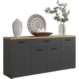 Sideboard Home Affaire "Bajo", anthrazit, evoke eiche, B:180cm H:85cm T:42cm, Holzwerkstoff, Kunststoff, Sideboards, Sideboard, Kommode mit 4 T&uuml;ren und 1 Schubkasten &ndash; (B/T/H) 180/42/85 cm