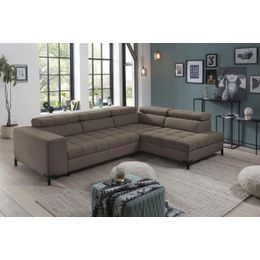 Ecksofa exxpo - SOFA FASHION "Bocco, hochwertige Verarbeitung, toller Sitzkomfort, bequem, L-Form", grau, B:276cm H:75cm T:203cm, 100% PES, Sofas, Ecksofa, wahlweise mit Bettfunktion u. Bettkasten, inkl. Kopfteilverstellung